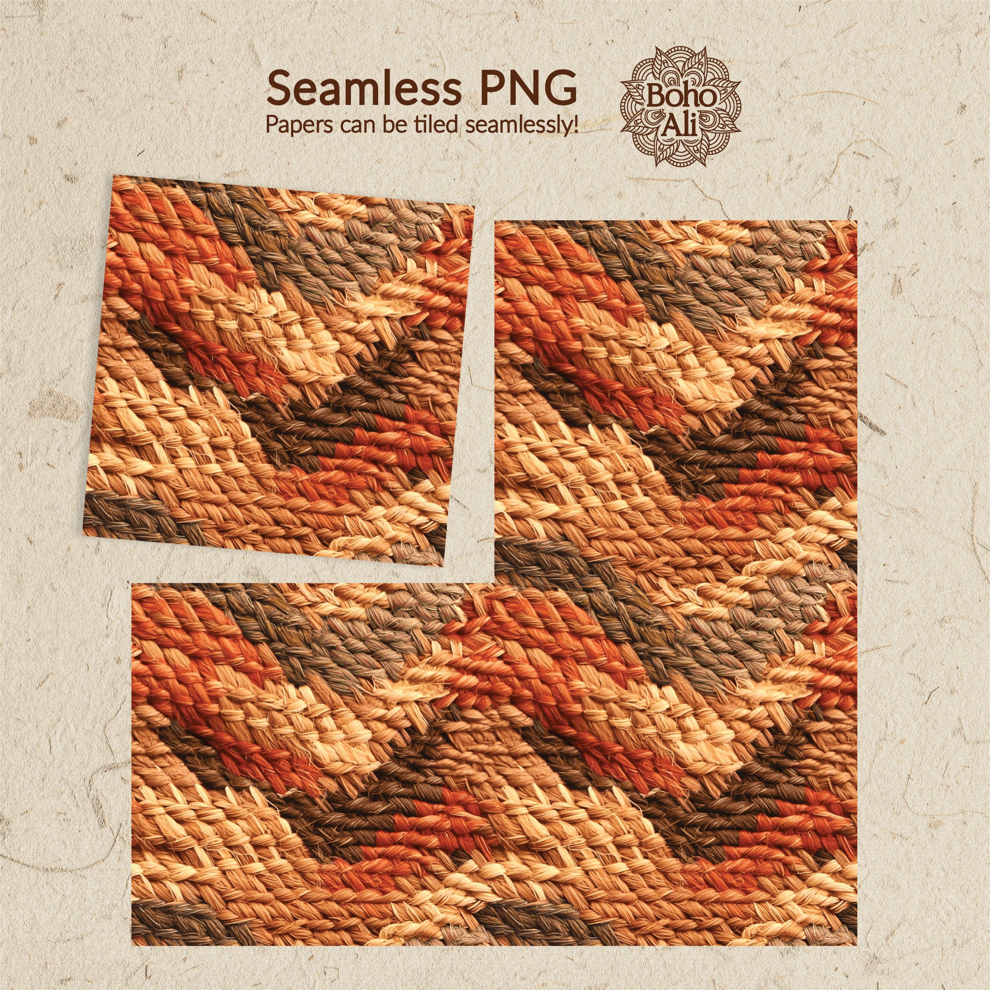Boho Jute Rugs Texture Seamless Patterns, Digital Papers, Natural Woven ...