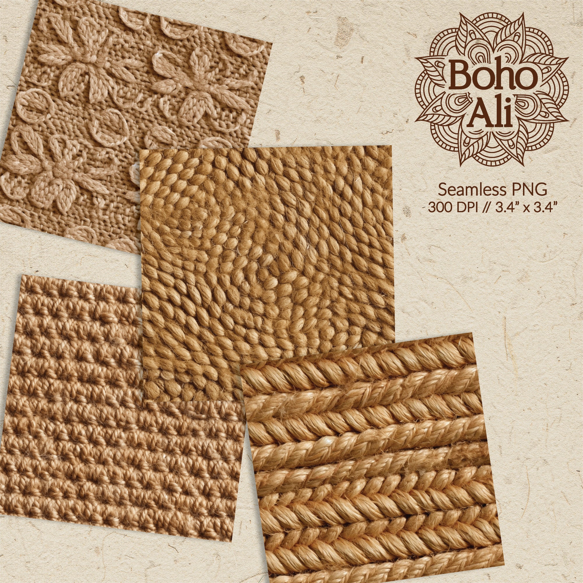 Boho Jute Rugs Texture Seamless Patterns, Digital Papers, Natural Woven ...