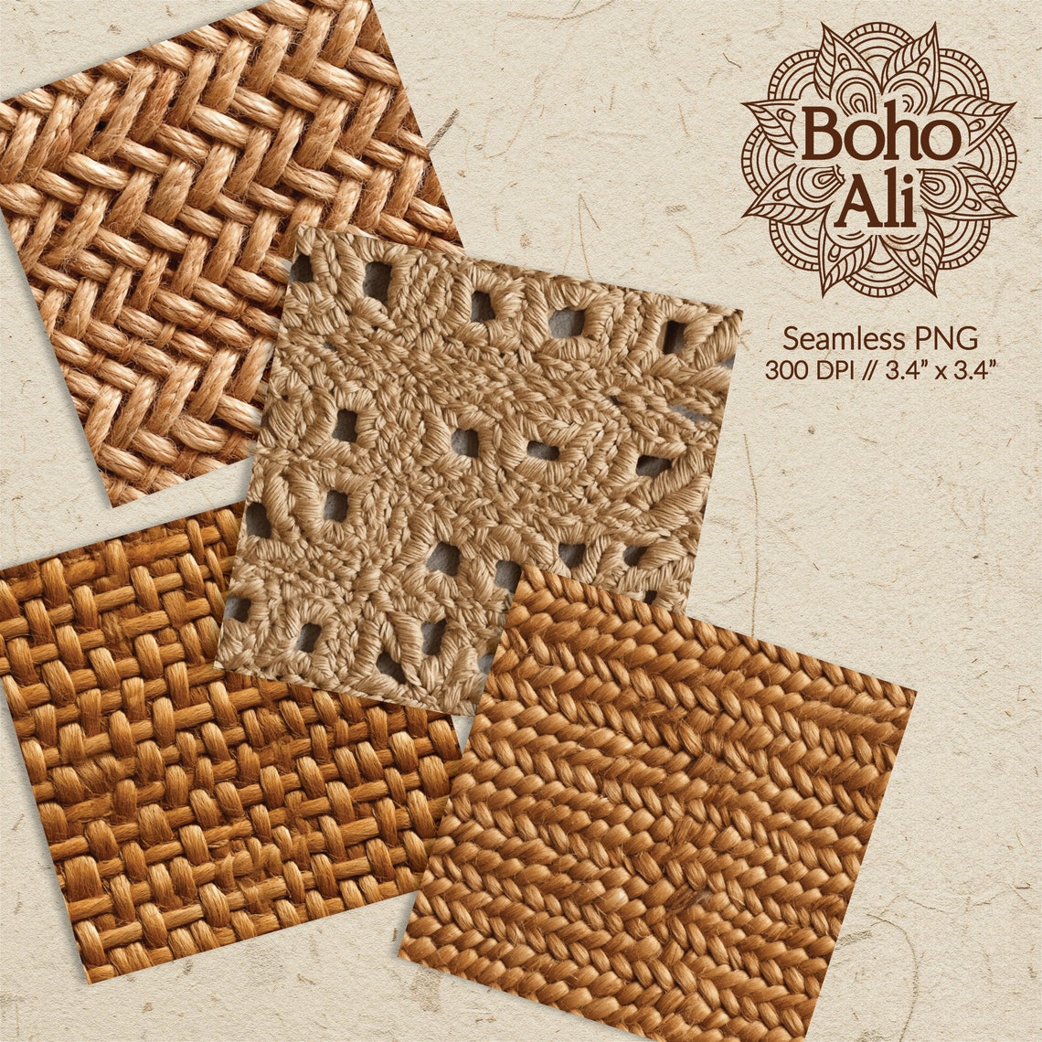 Boho Jute Rugs Texture Seamless Patterns, Digital Papers, Natural Woven ...