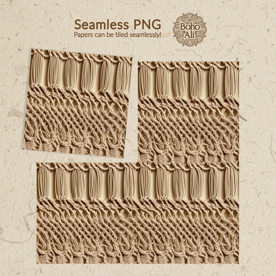 Boho Macrame Texture Seamless Patterns, Digital Papers, Crochet Knit ...
