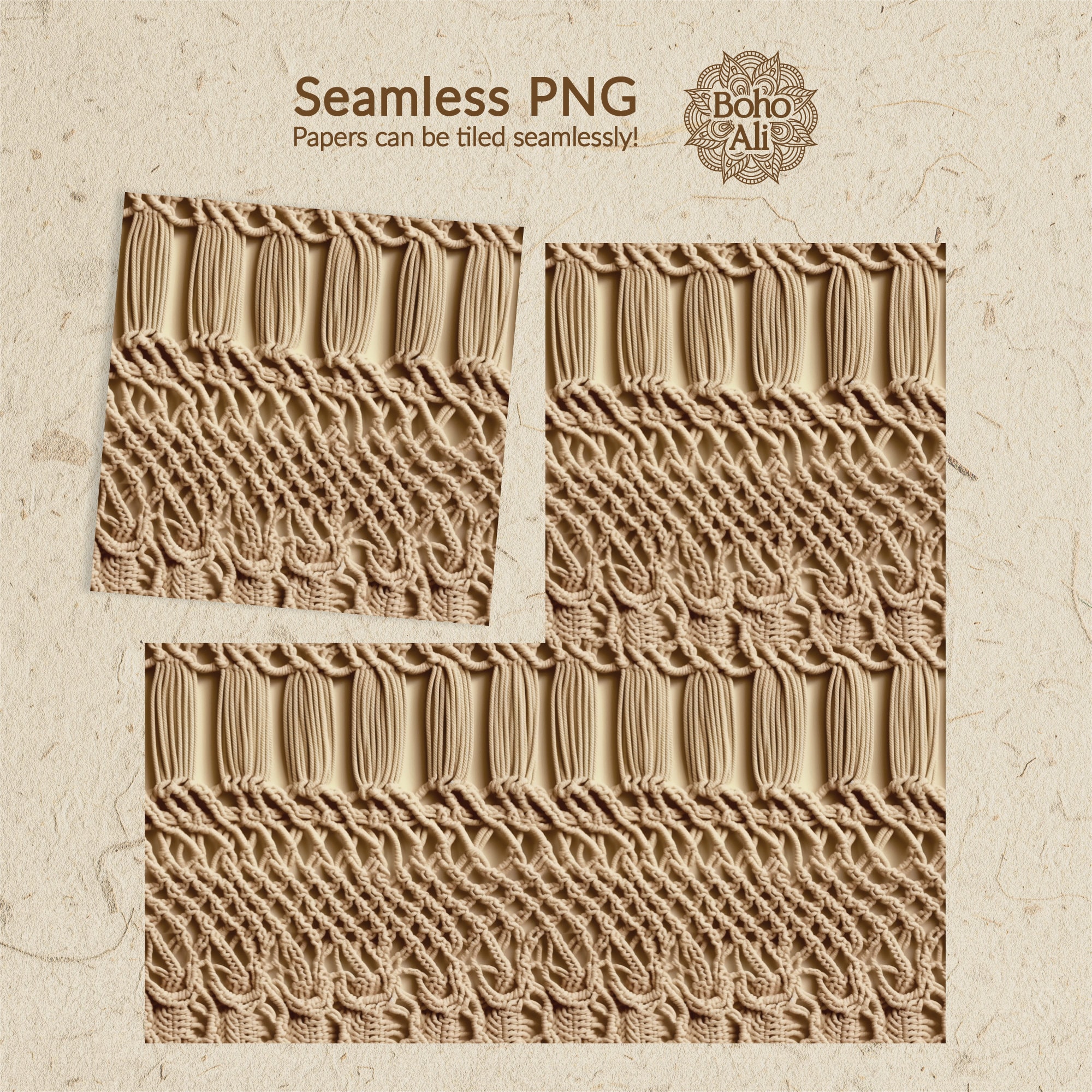 Boho Macrame Texture Seamless Patterns, Digital Papers, Crochet Knit ...