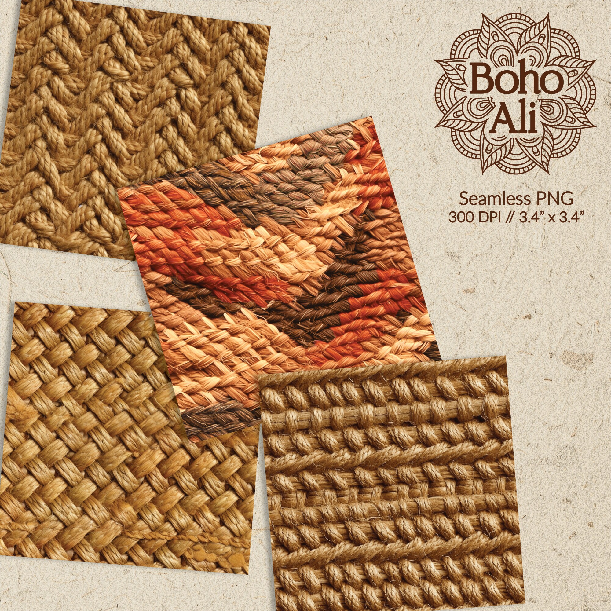 Boho Jute Rugs Texture Seamless Patterns, Digital Papers, Natural Woven ...