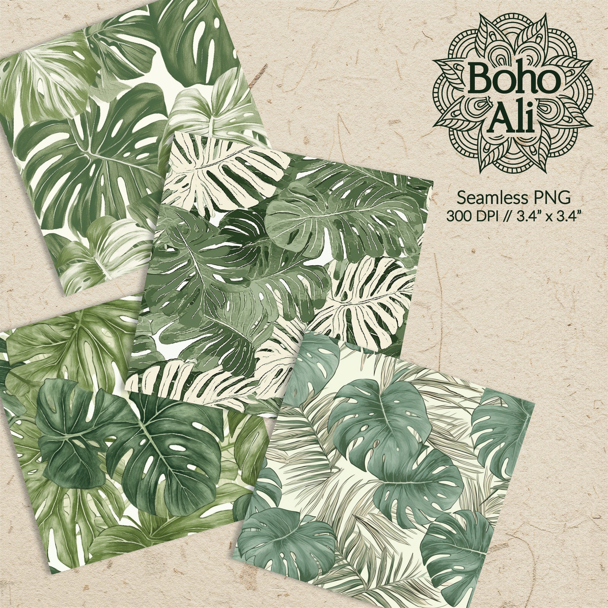 Monstera Leaves Plant Seamless Patterns, Digital Papers, Botanical ...