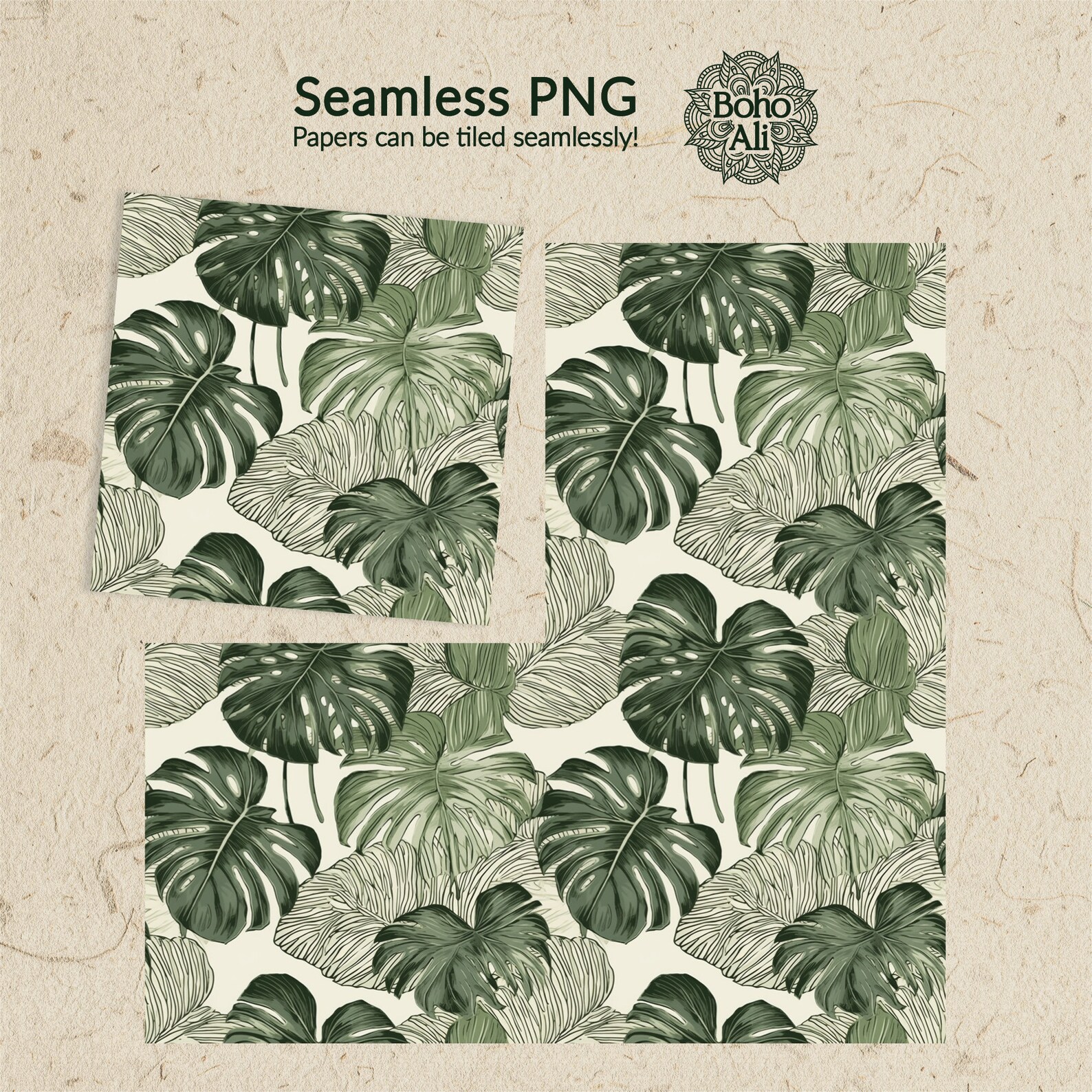 Monstera Leaves Plant Seamless Patterns, Digital Papers, Botanical ...
