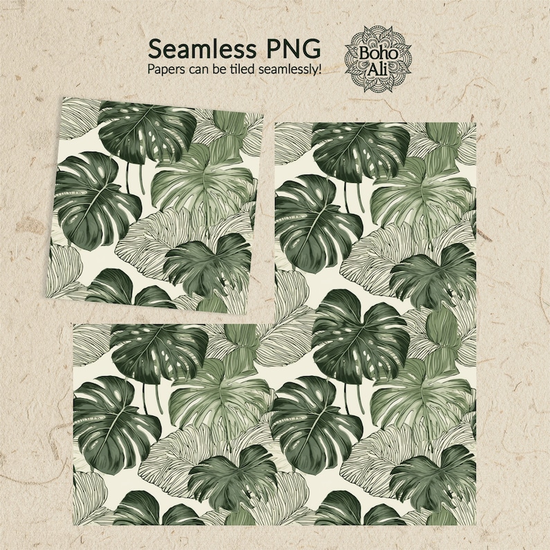 Monstera Leaves Plant Seamless Patterns, Digital Papers, Botanical ...