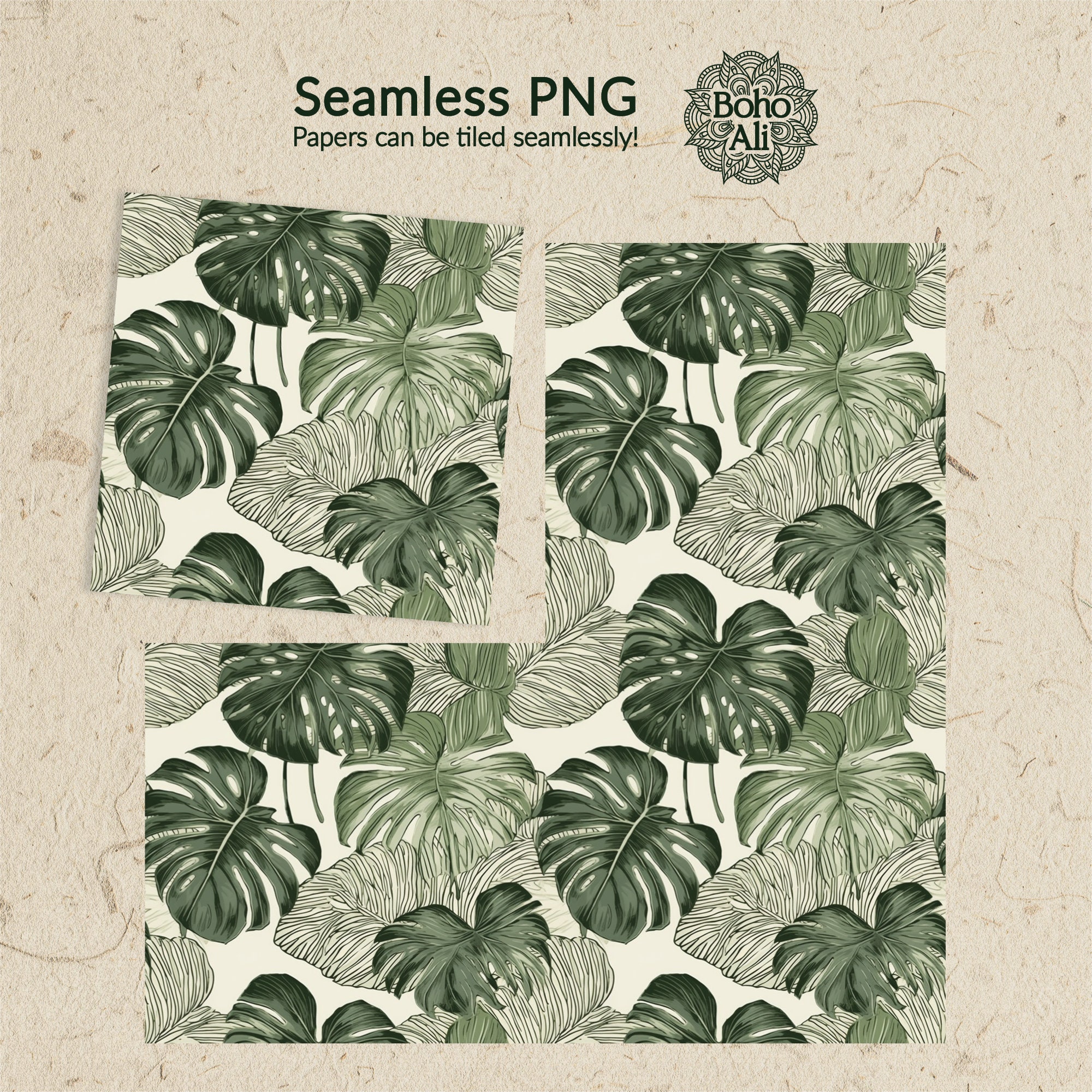 Monstera Leaves Plant Seamless Patterns, Digital Papers, Botanical ...