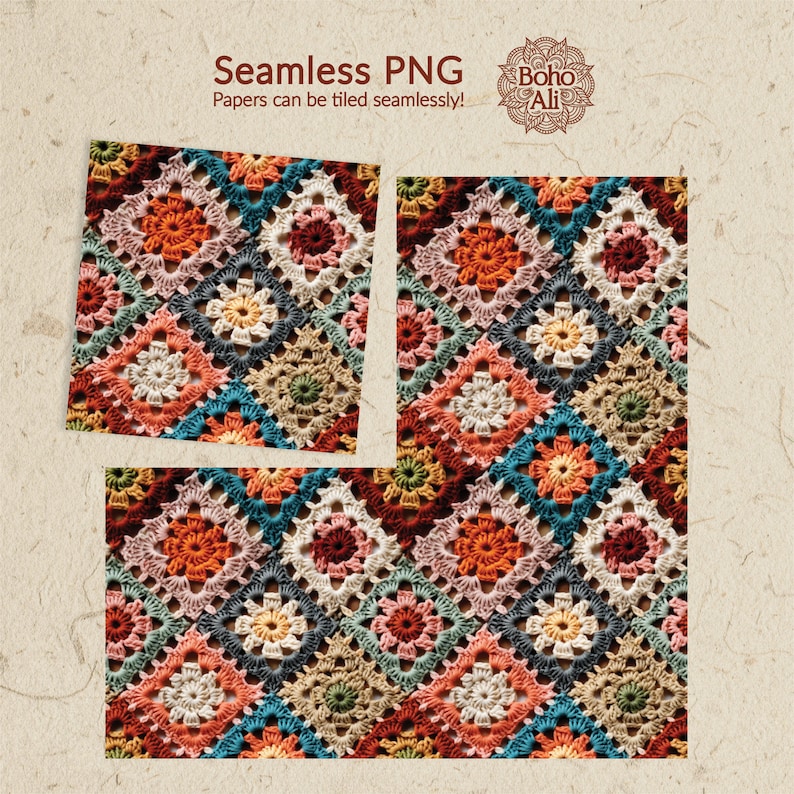 Boho Vintage Crochet Texture Seamless Patterns #2, Digital Papers ...