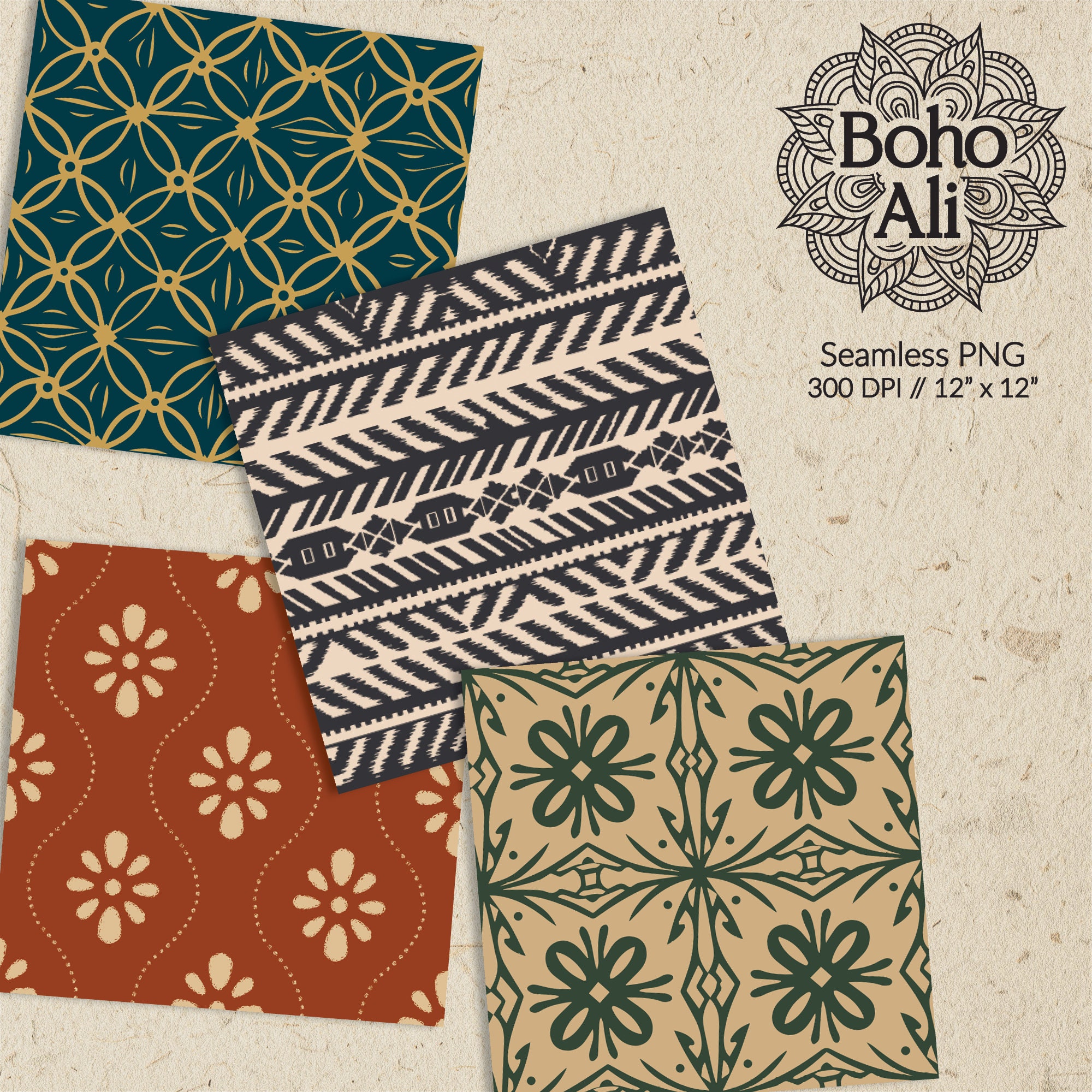 Boho Lifestyle Seamless Patterns, Digital Papers, Tribal Geometric ...