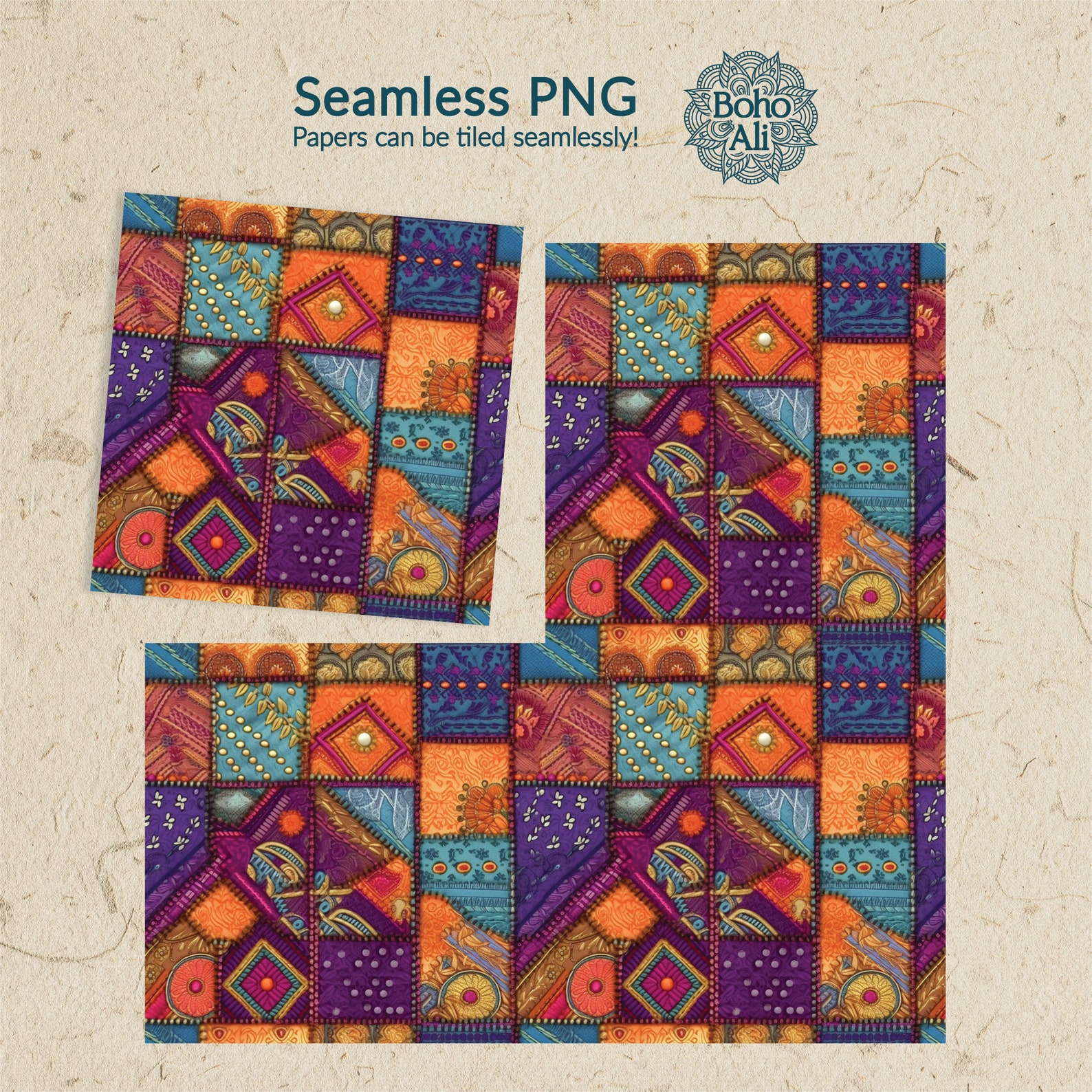 Boho Indian Patchwork Texture Seamless Patterns, Digital Papers, Hindu ...