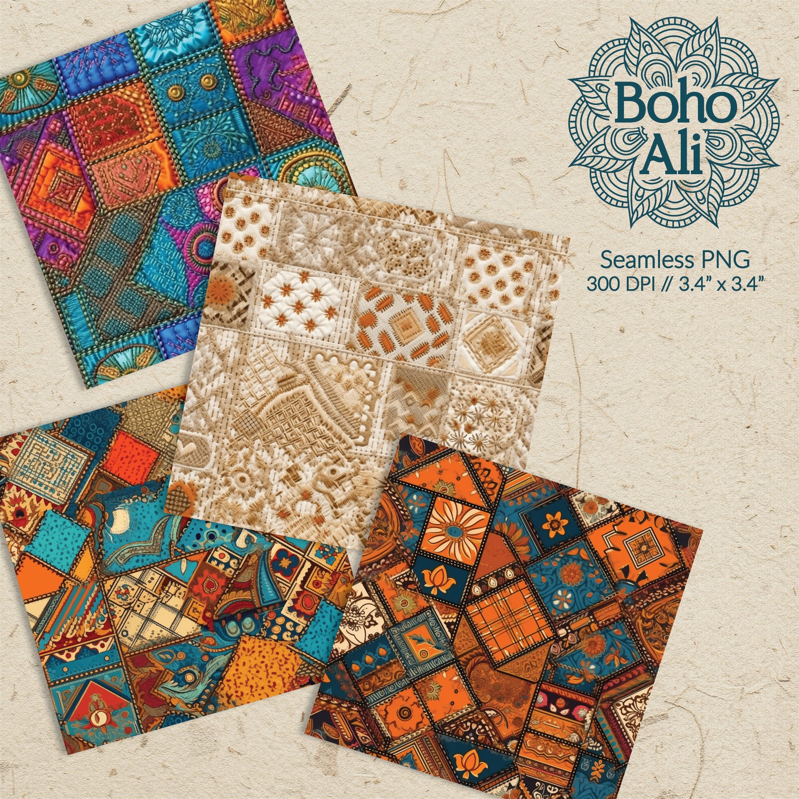 Boho Indian Patchwork Texture Seamless Patterns, Digital Papers, Hindu ...