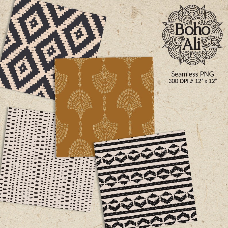 Boho Lifestyle Seamless Patterns, Digital Papers, Tribal Geometric ...