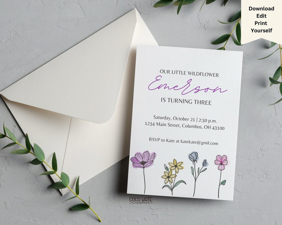 Wildflower Birthday Party Invitation - Digital Download Wildflower ...
