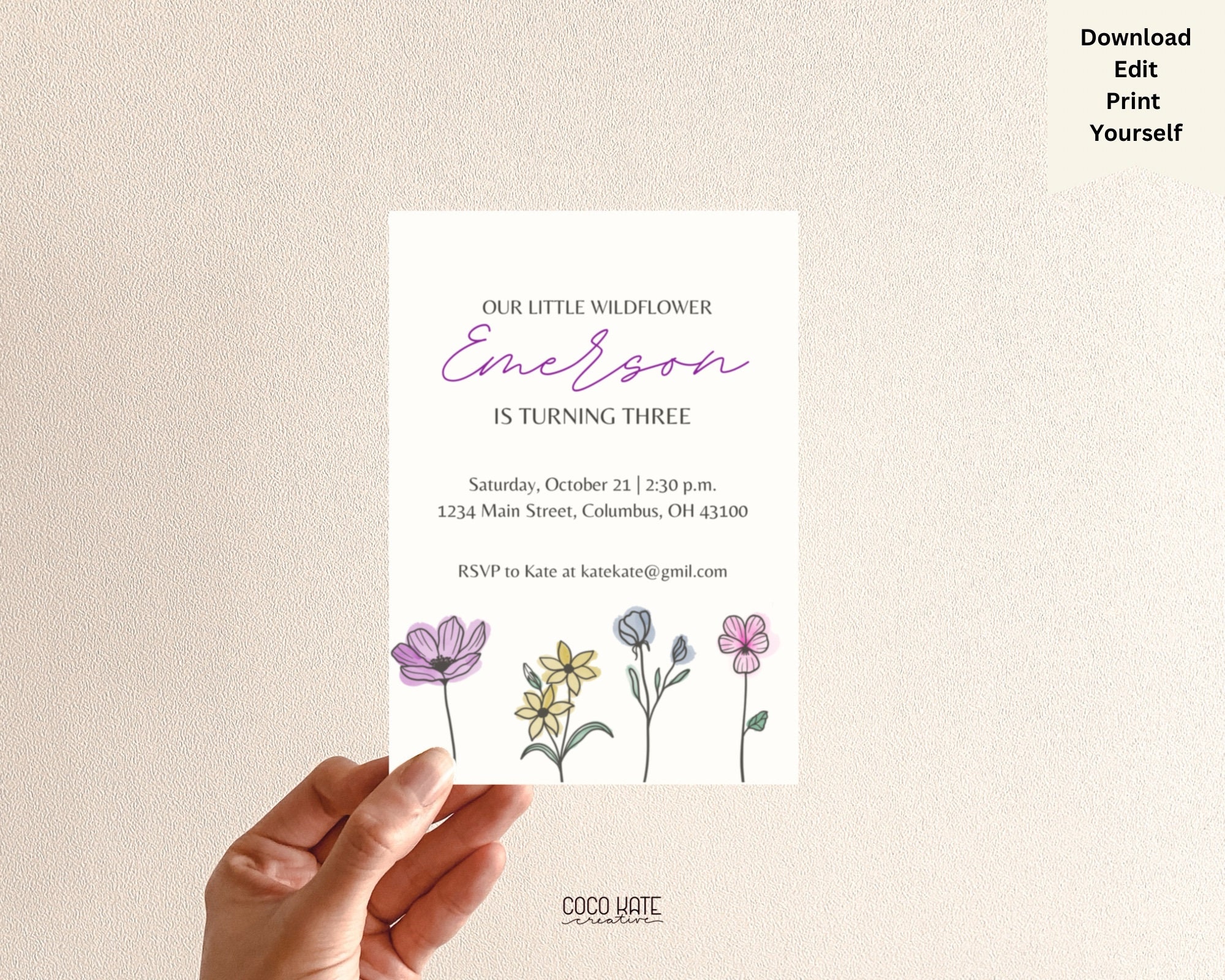 Wildflower Birthday Party Invitation - Digital Download Wildflower ...