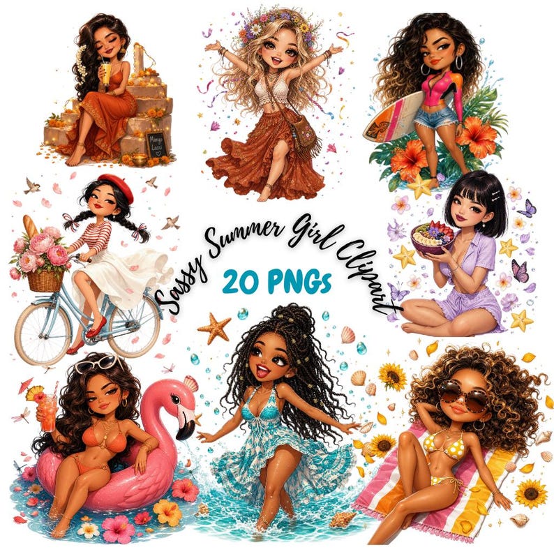 Sassy Summer Girls Clipart PNG | 20 Diverse Women Clipart Bundle ...