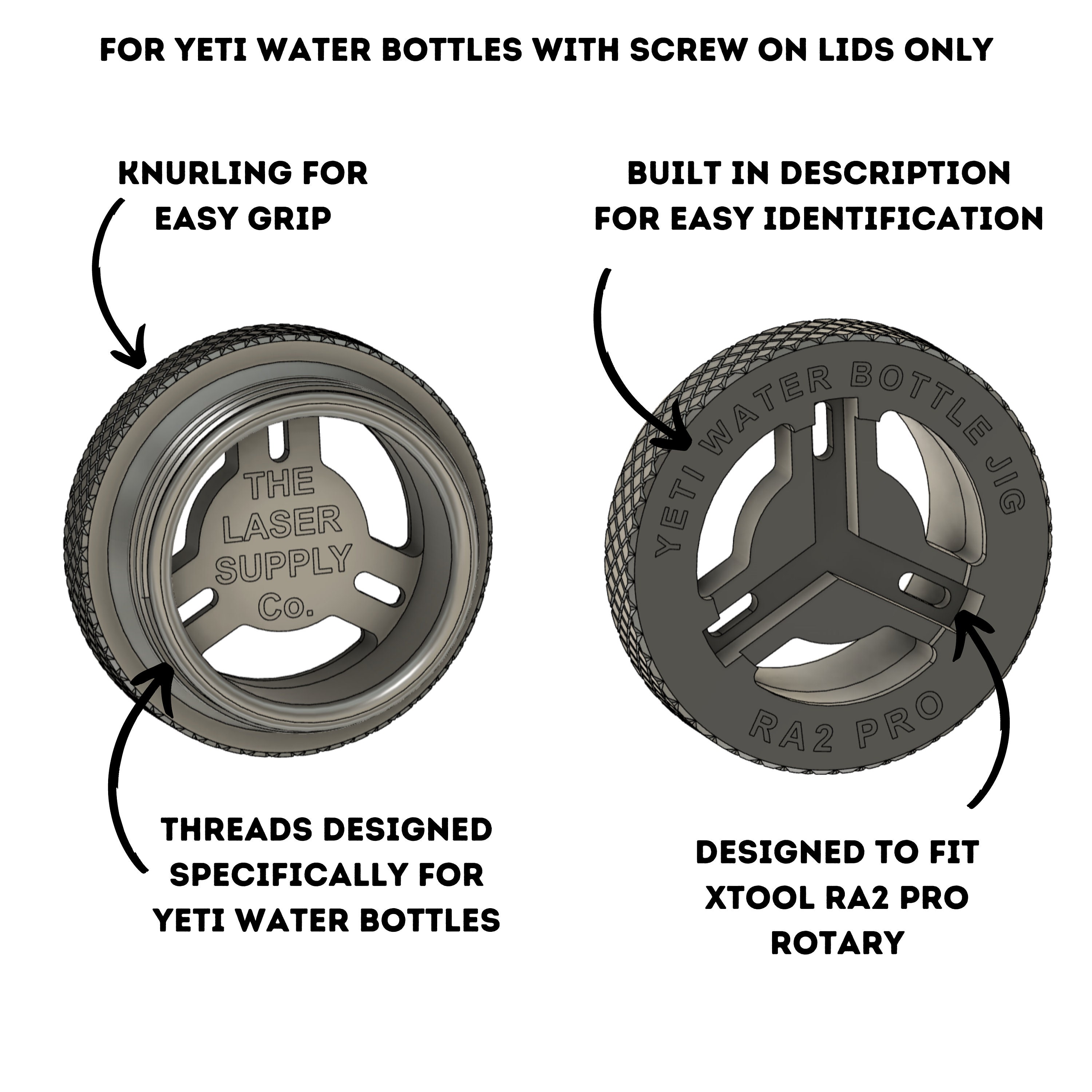 Xtool RA2 Pro Rotary Yeti Rambler Water Bottle Jig All Sizes Quick ...