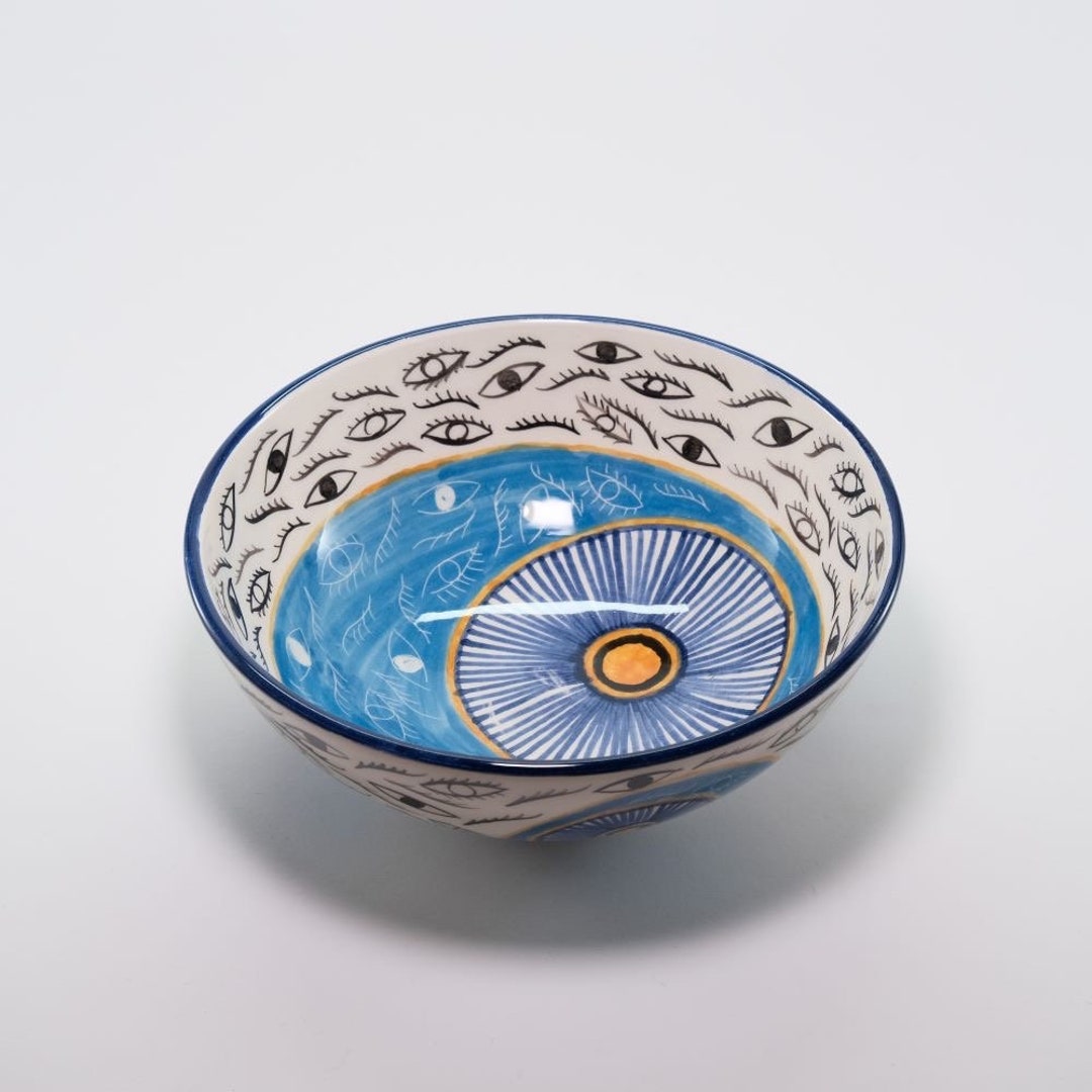 White Ceramic Bowl, Eye Patterned Serving Dish, Handmade Salad Bowl ...