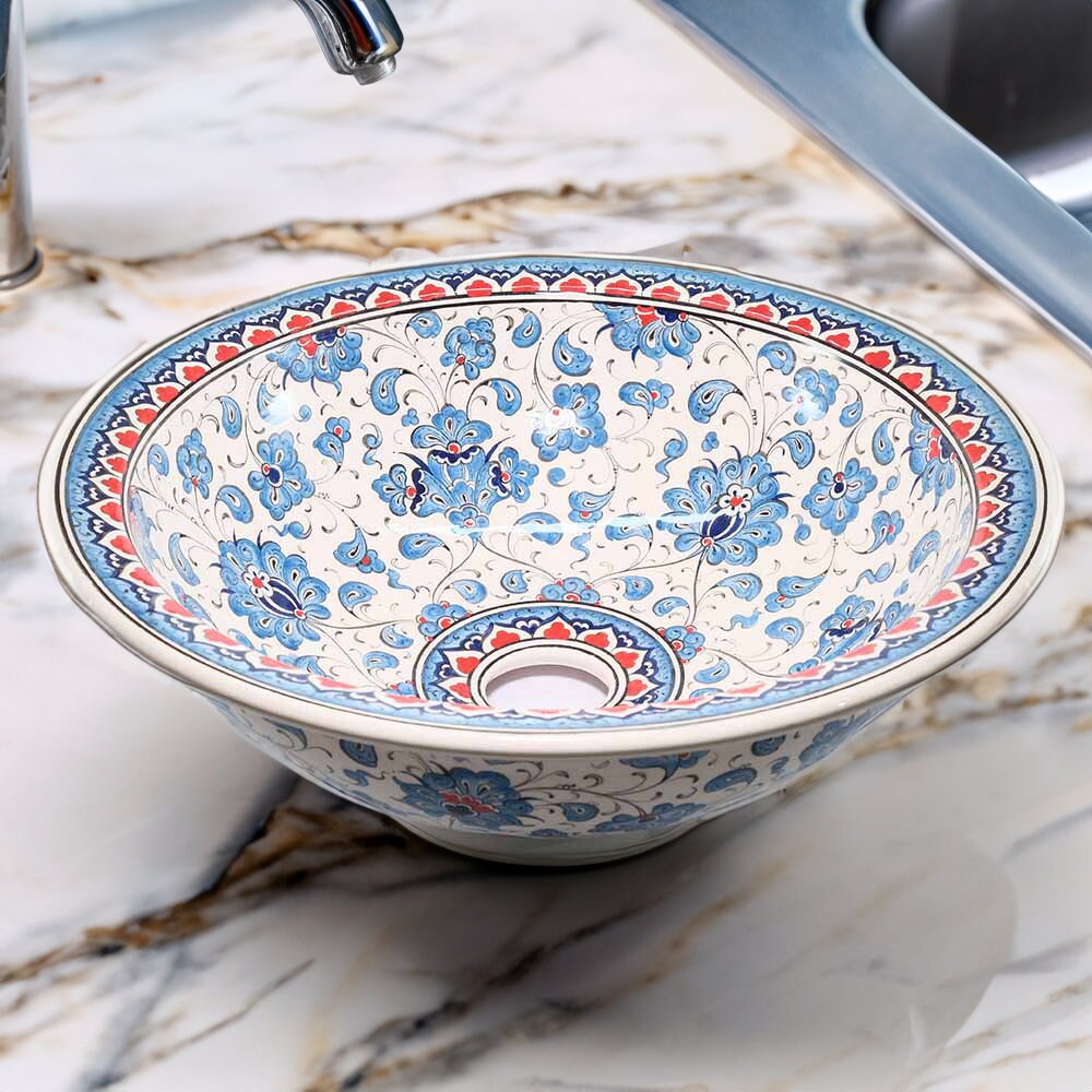 Ceramic Sink , Handmade Bathroom Powder Sink ,hand Painted Round Sink ...