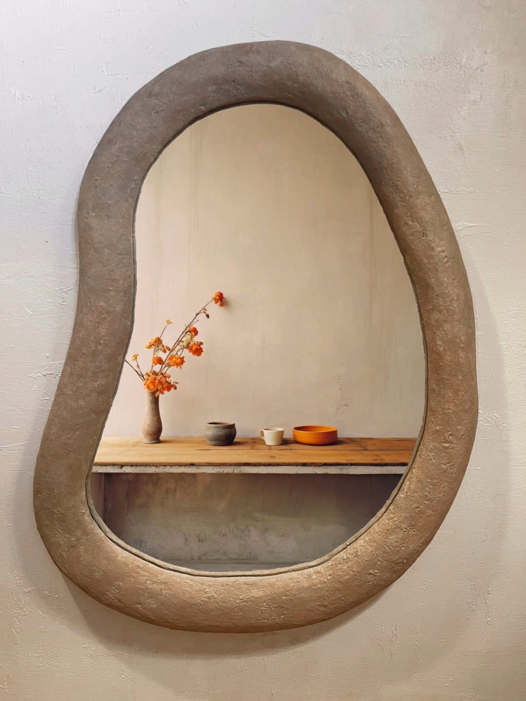 Plaster Mirror, Organic Decorative Mirror, Large Oblong Modern Wall ...