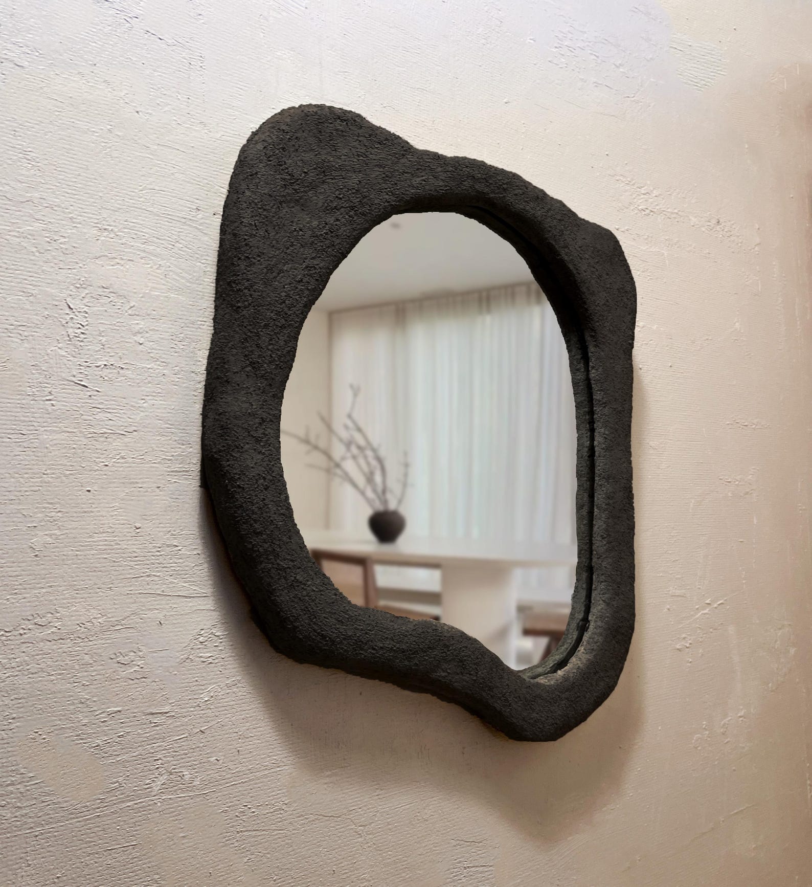 Wavy Concrete Mirror, Artistic Irregular Rock Mirror, Organic Home ...