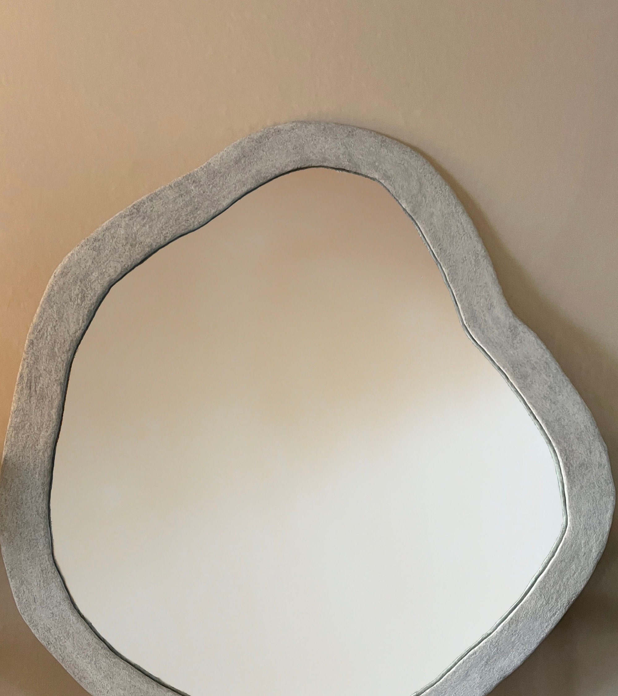 Organic Irregular Concrete Mirror, Round Wavy Wall Mirror, Decorative ...