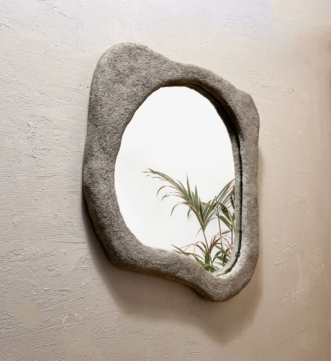 Wavy Concrete Mirror, Artistic Irregular Rock Mirror, Organic Home ...