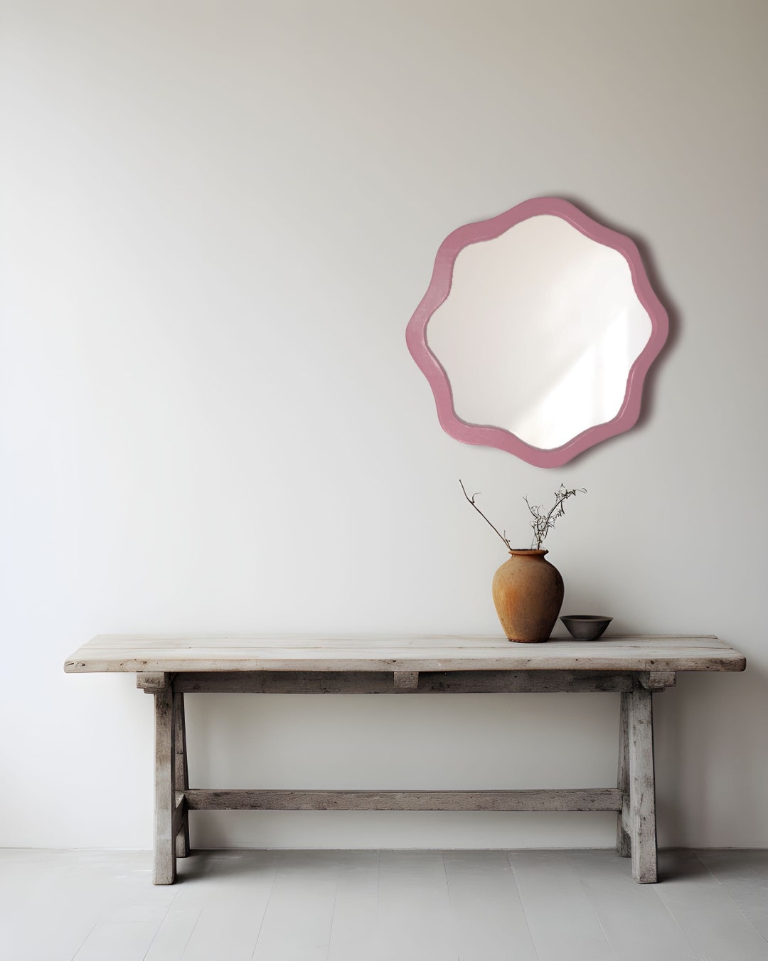 Pink Wavy Mirror, Modern Irregular Mirror, MCM, Aesthetic Squiggle Wall ...
