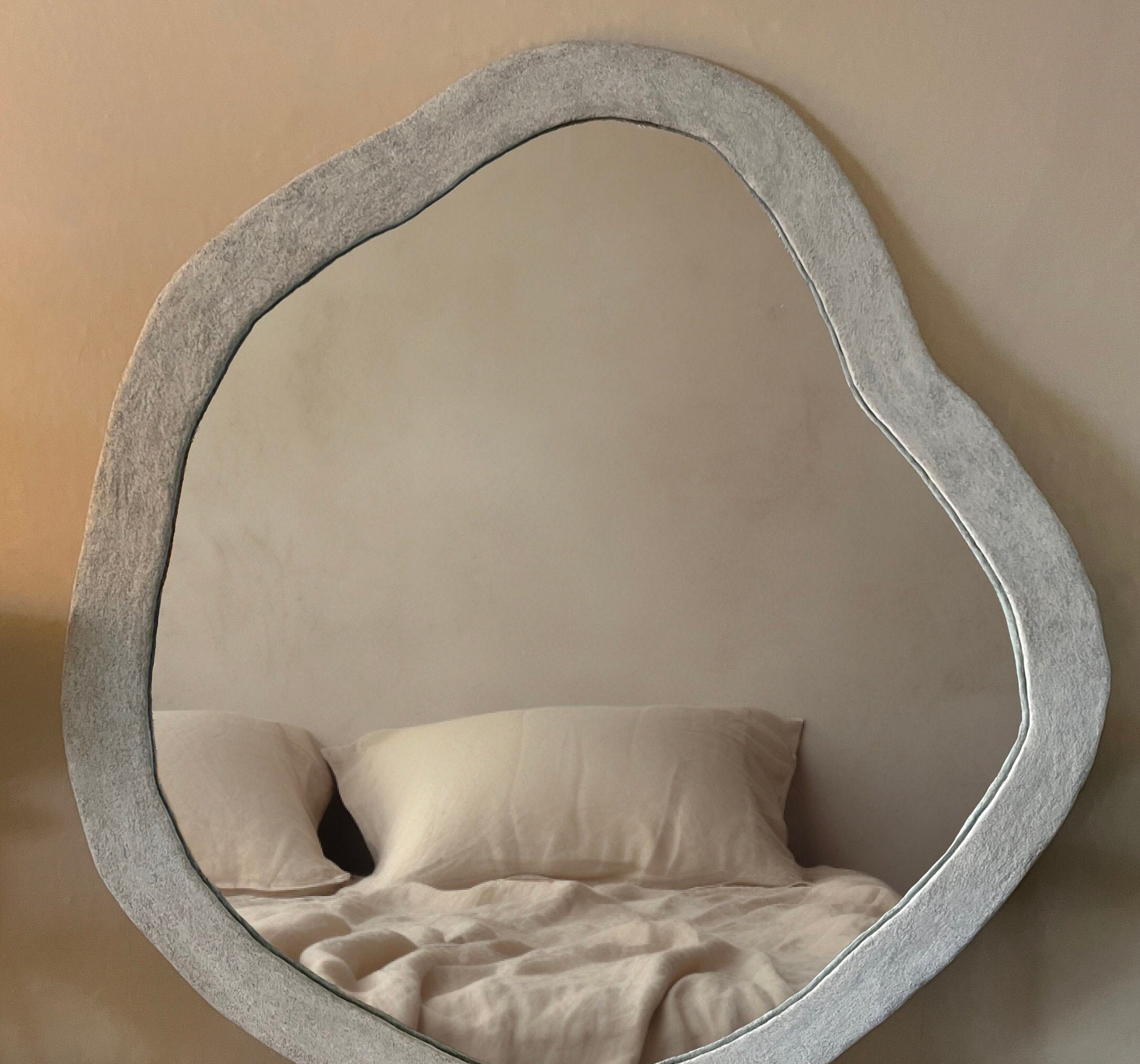 Organic Irregular Concrete Mirror, Round Wavy Wall Mirror, Decorative ...