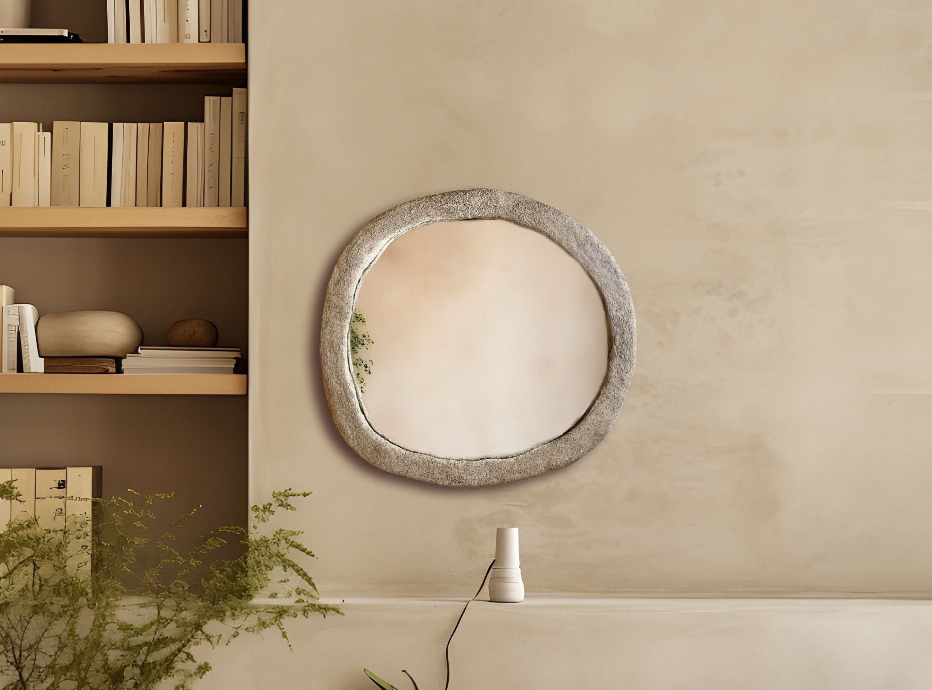 Round Concrete Mirror, Modern Large Circular Wall Mirror for Bathroom ...