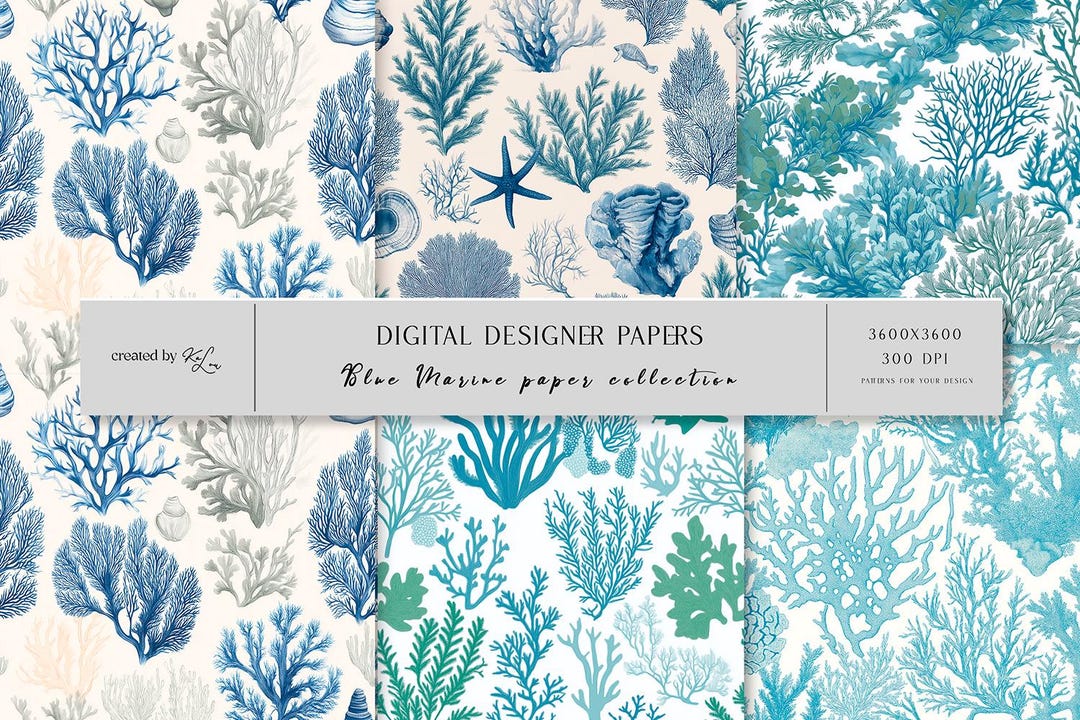 Ocean Adventure Seamless Digital Paper Pack, Marine Scrapbooking ...