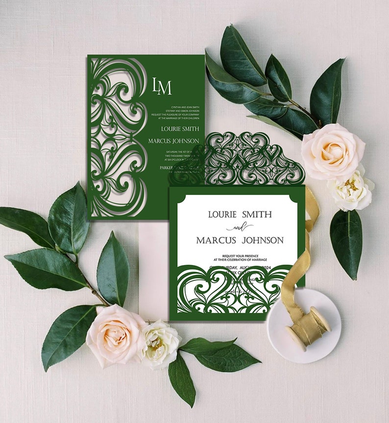 Laser Cut Wedding Invitation Gate Fold Card Silhouette - Etsy