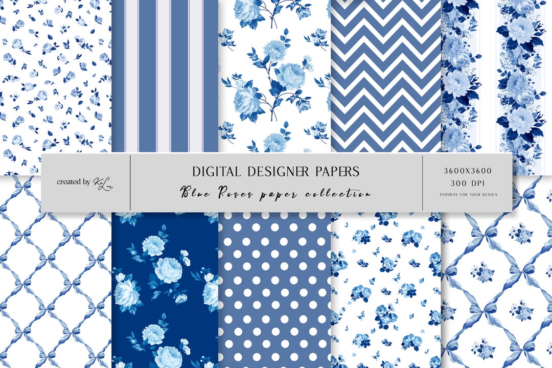 Blue Flowers Digital Papers - Scrapbook Paper - Seamless Patterns ...