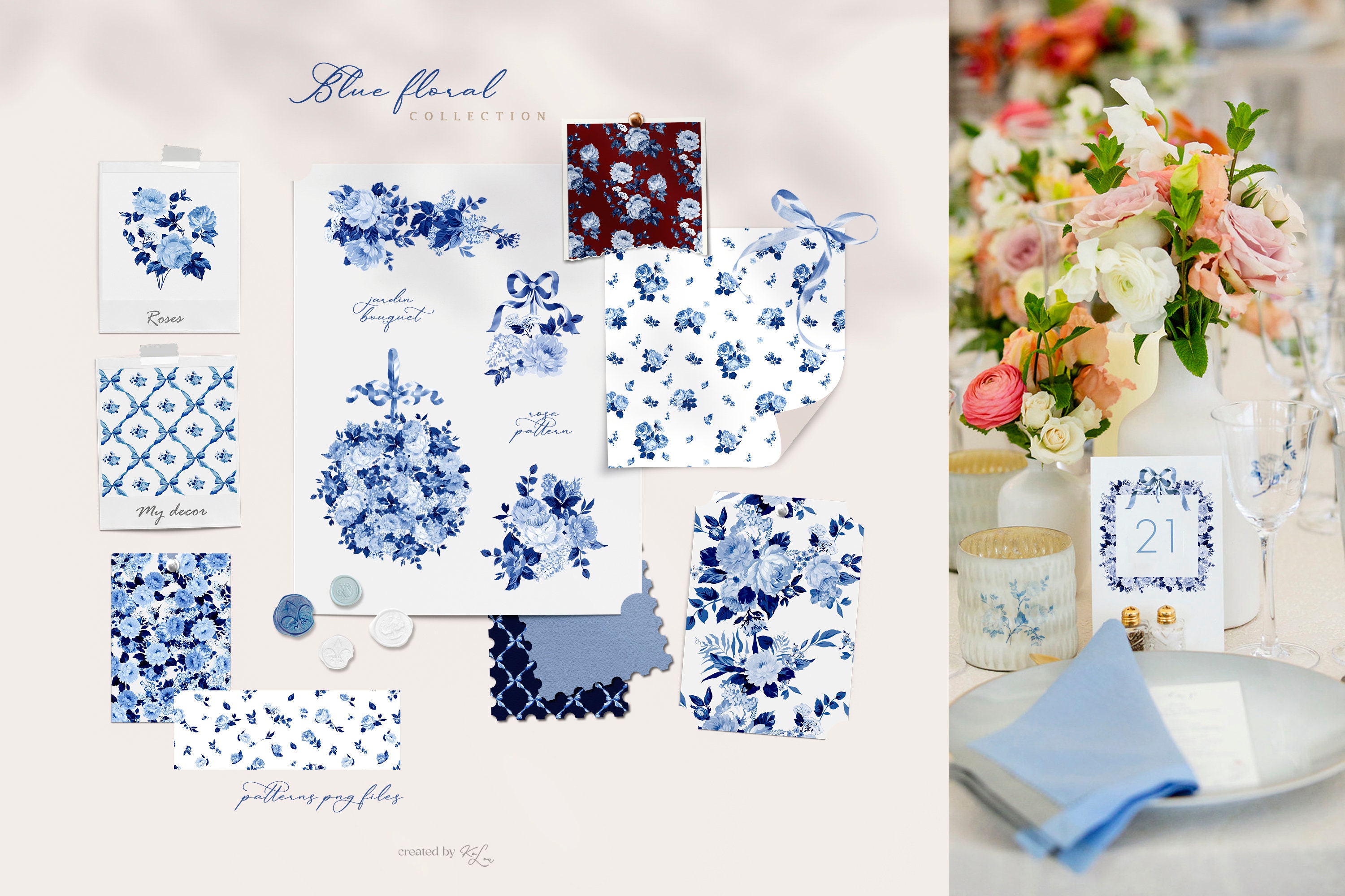 Blue Flowers Digital Papers - Scrapbook Paper - Seamless Patterns ...