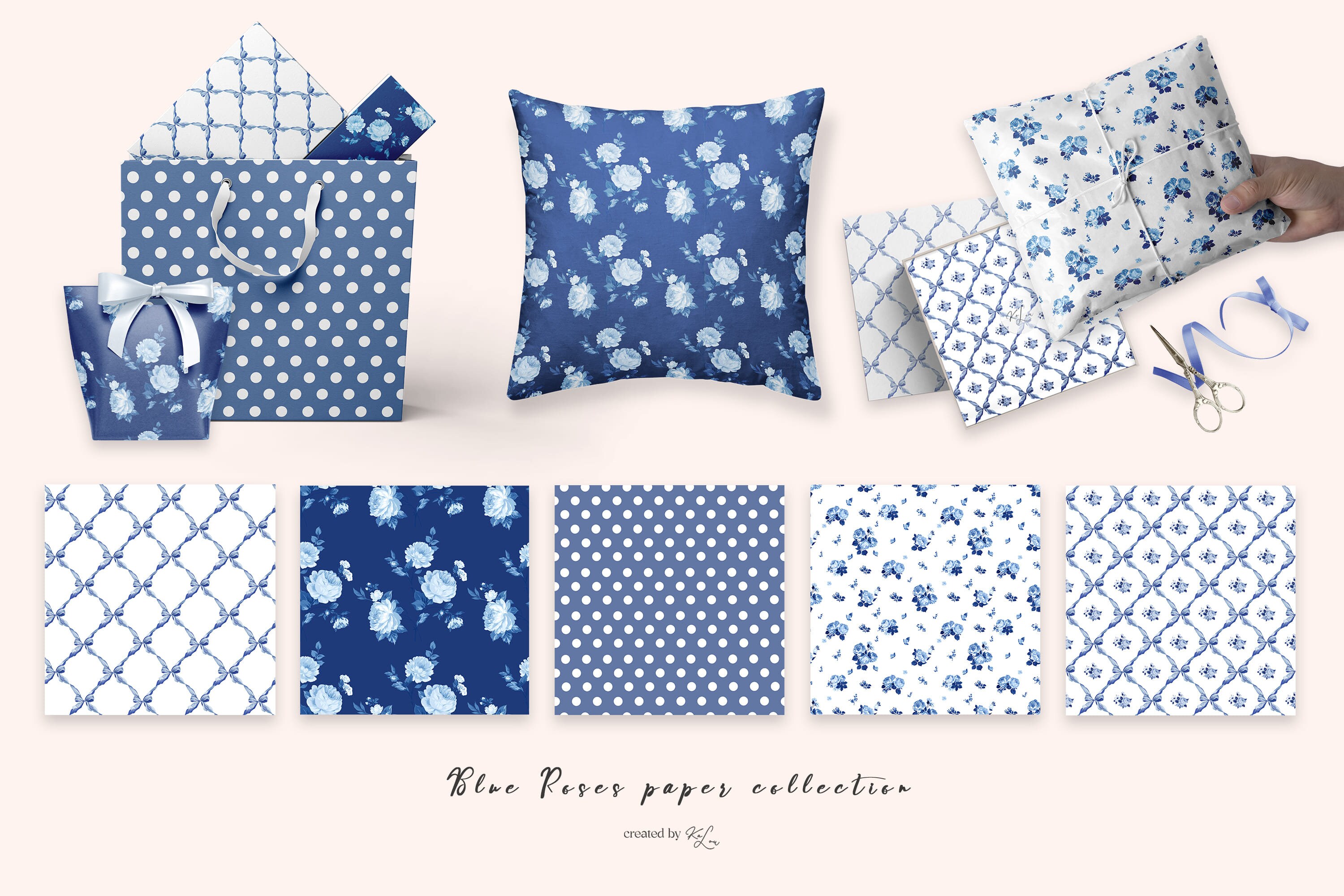 Blue Flowers Digital Papers - Scrapbook Paper - Seamless Patterns ...