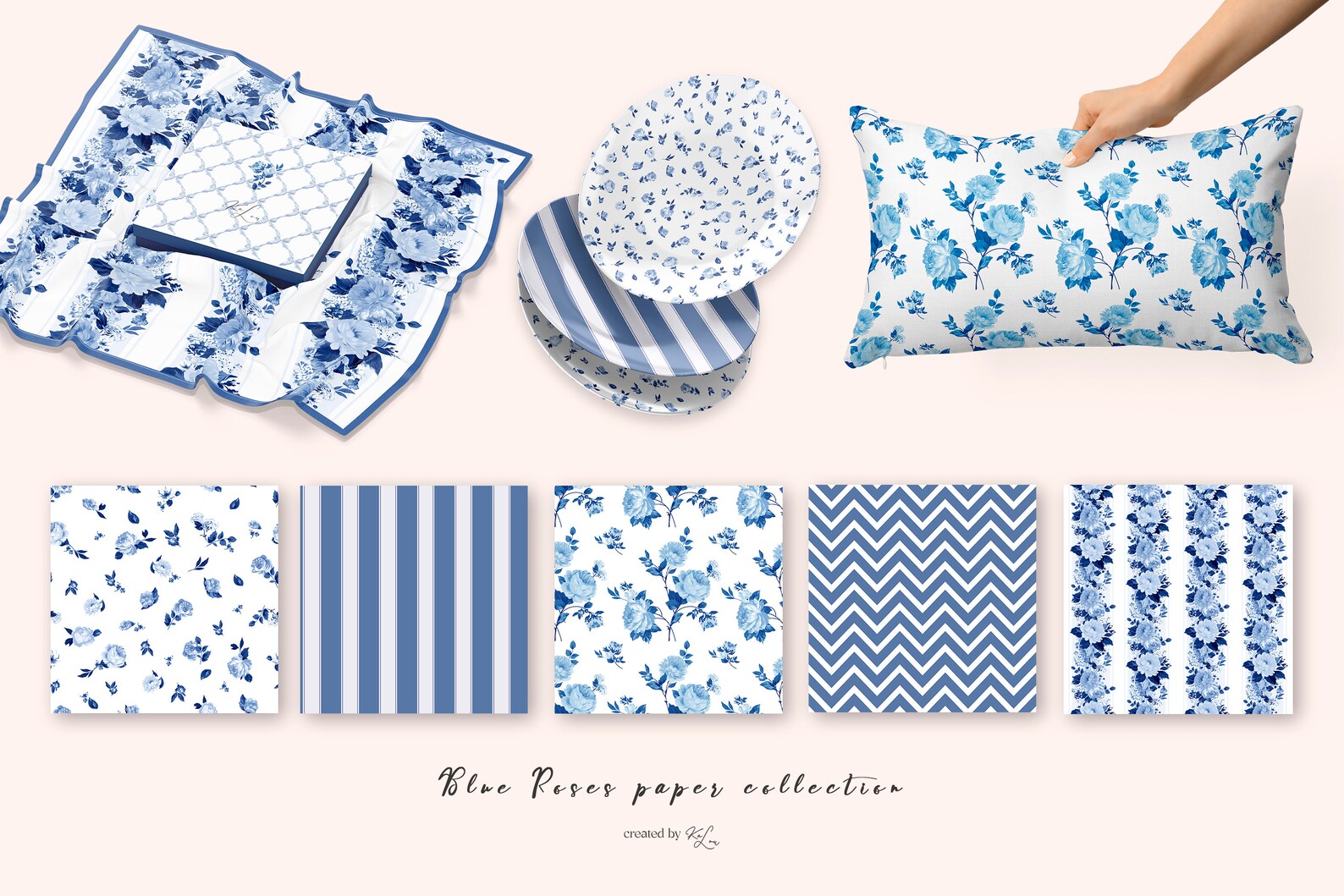 Blue Flowers Digital Papers - Scrapbook Paper - Seamless Patterns ...