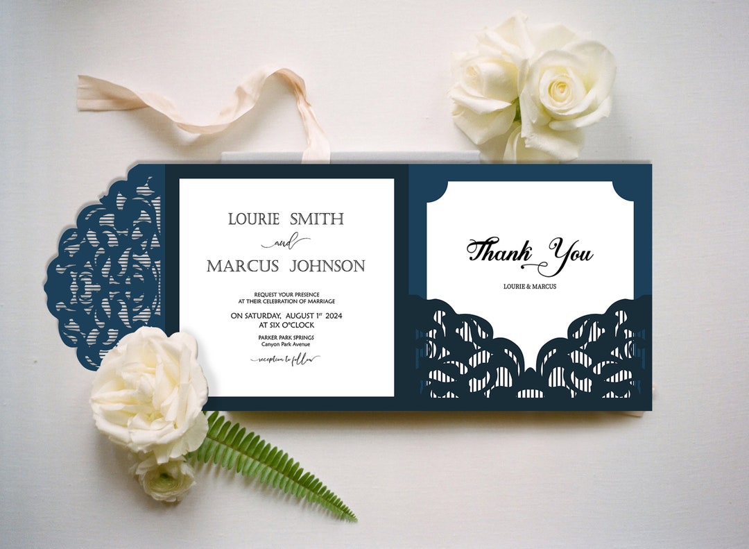 Laser Cut Wedding Invitation Gate Fold Card Silhouette Cameo Invitation ...