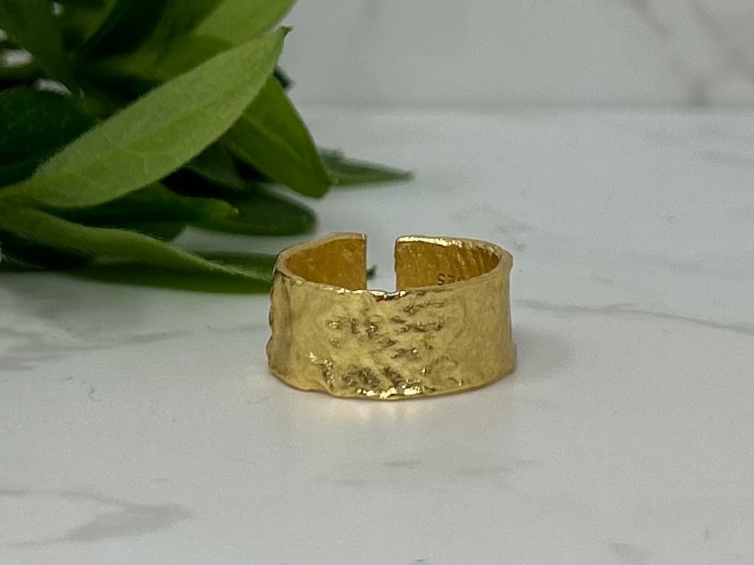 Gold Statement Ring, Hammered Gold Ring, Textured Ring Band, Thumb Ring ...