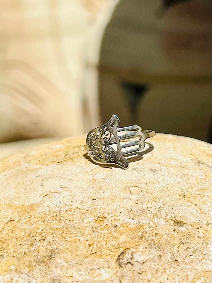 Hamsa Hand Ring 925 Silver, Filigree Hand of Fatima Ring, Sterling ...