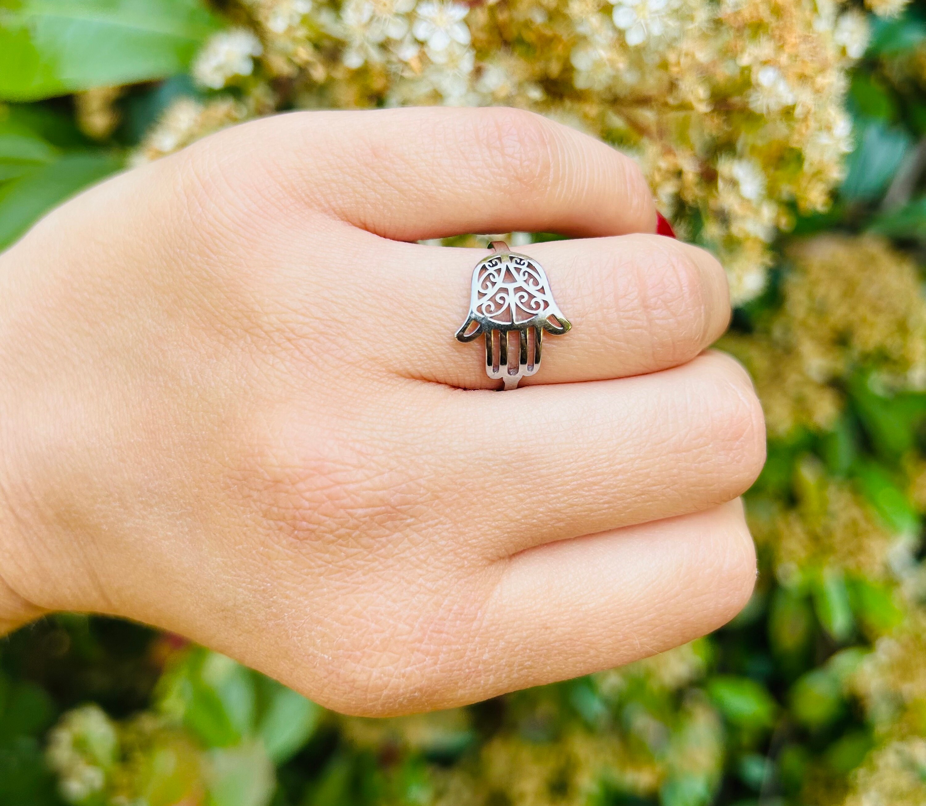 Hamsa Hand Ring 925 Silver, Filigree Hand of Fatima Ring, Sterling ...