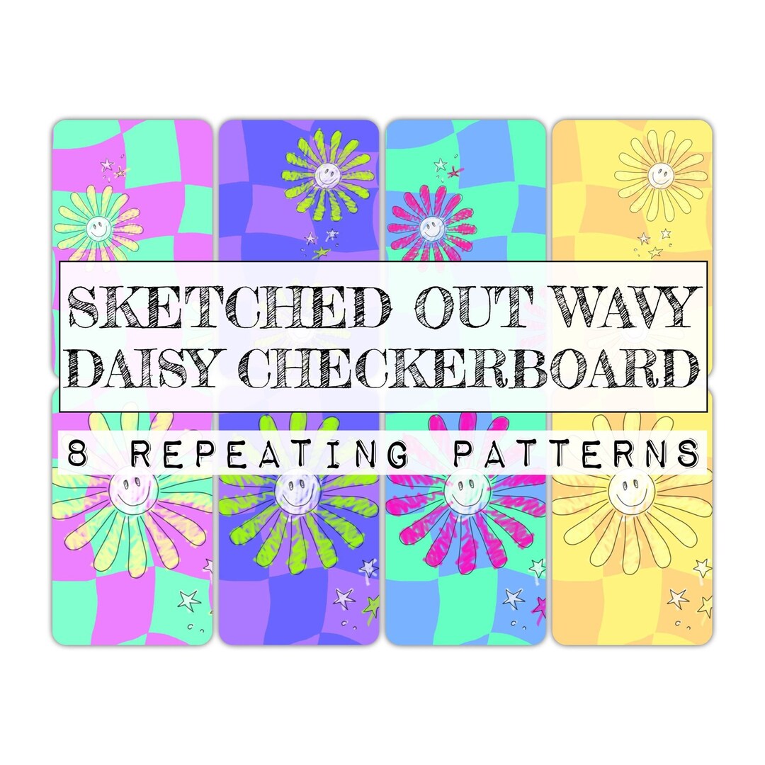 Wavy Daisy Checkerboard Pattern | 6 Pack Bundle | Repeating Seamless ...