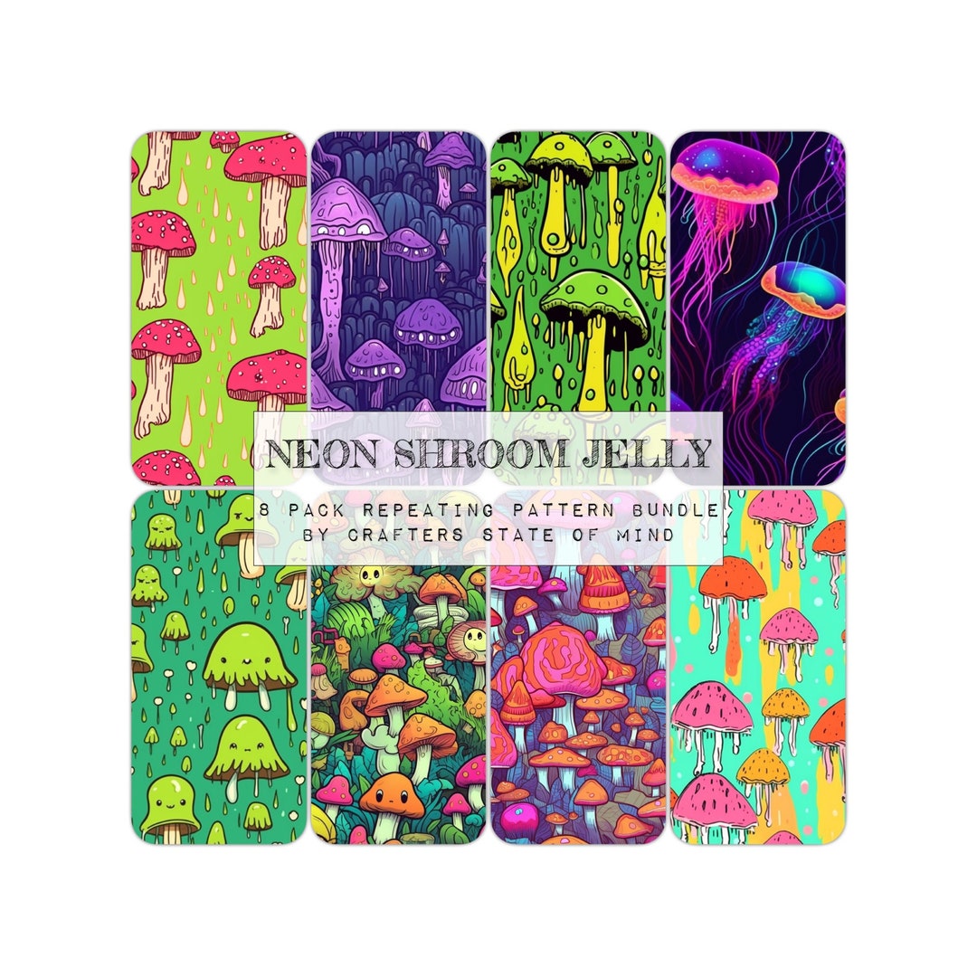 NEON SHROOM JELLY Bundle // Trippy Mushroom & Jellyfish Pattern ...