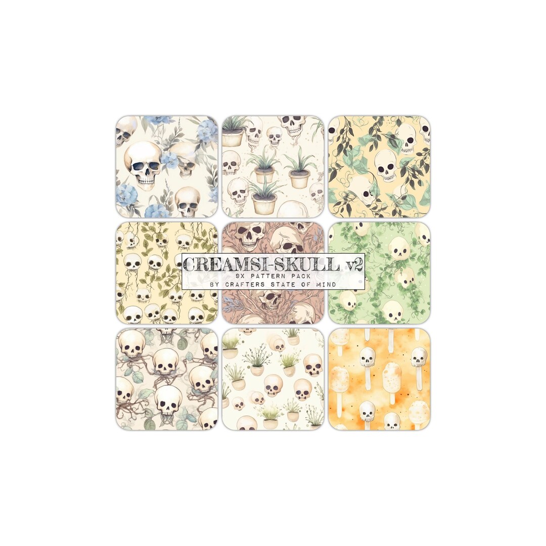 9 Pack Cream Neutral Skull Repeating Pattern for Craft, Craft Paper ...