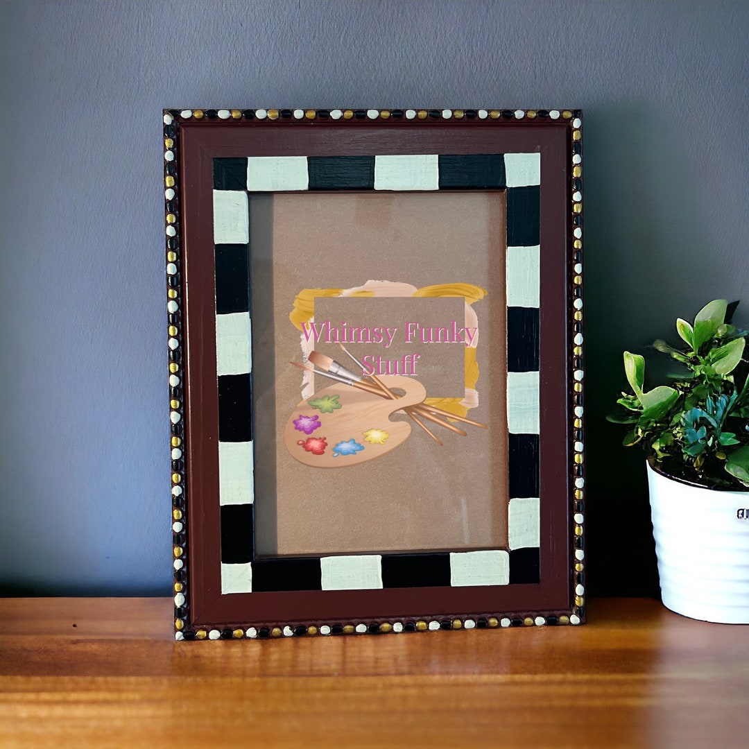 5x7 Hand Painted Wine B&W Checker Frame - Etsy