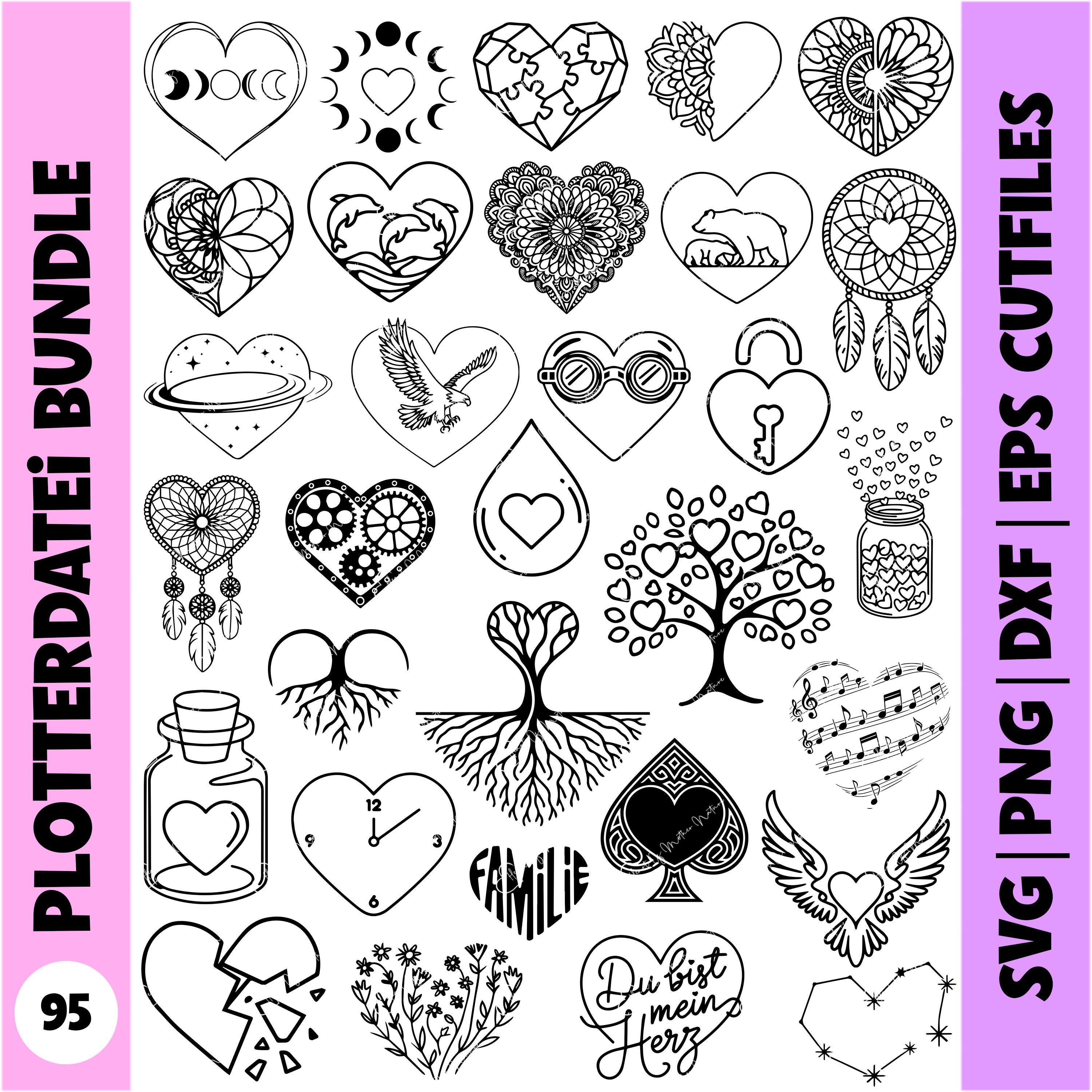 95 Heart Plotter SVG Bundle, Circut German Plotter File Hearts ...