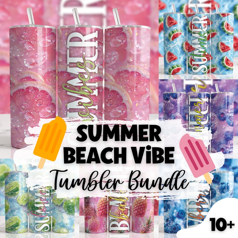 10 Summer Beach Vibe Tumbler Designer PNG Bundle Trendy Sublimation ...