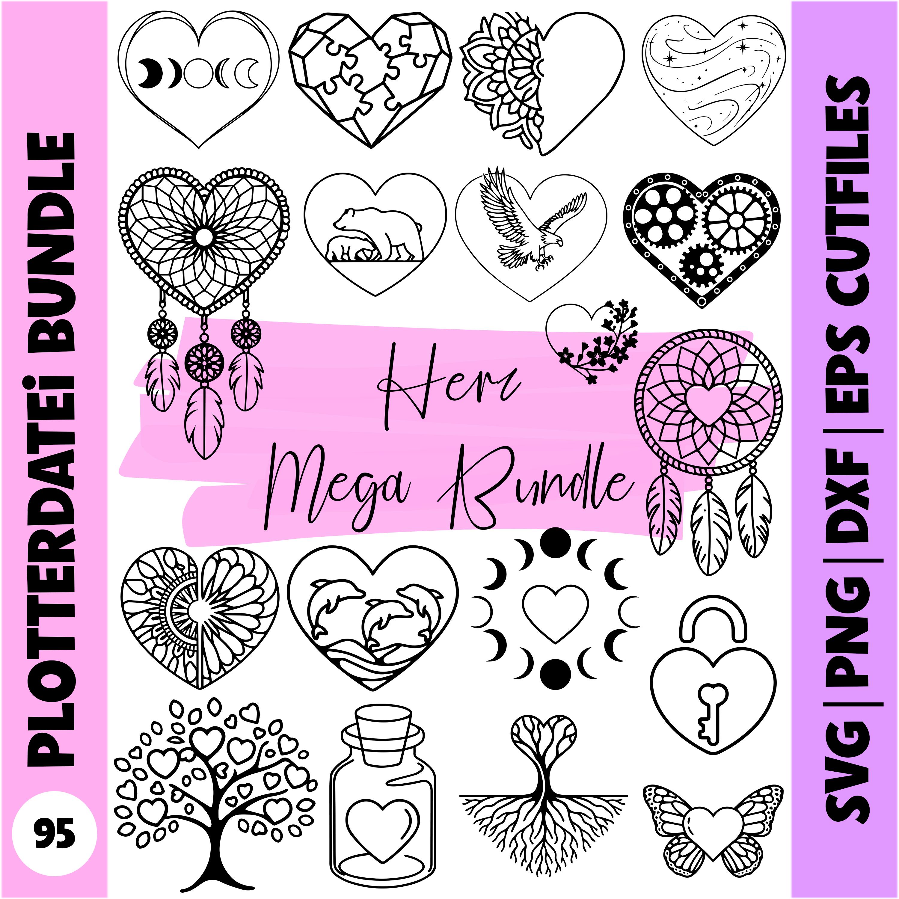 95 Heart Plotter SVG Bundle, Circut German Plotter File Hearts ...