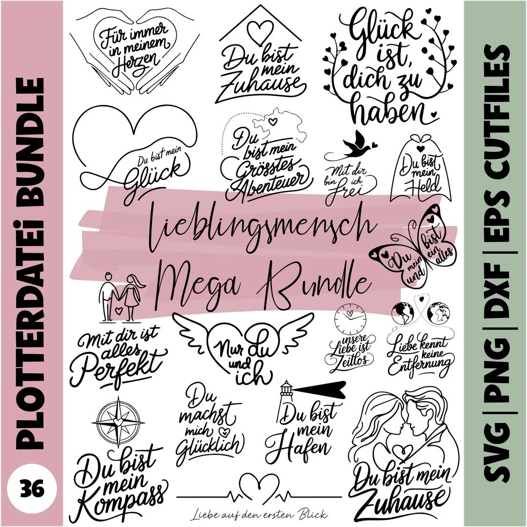 36 Lieblingsmensch Plotterdatei Set, Liebe SVG, Deutsche Sprüche Circut Plotter Bundle, Plotten ...