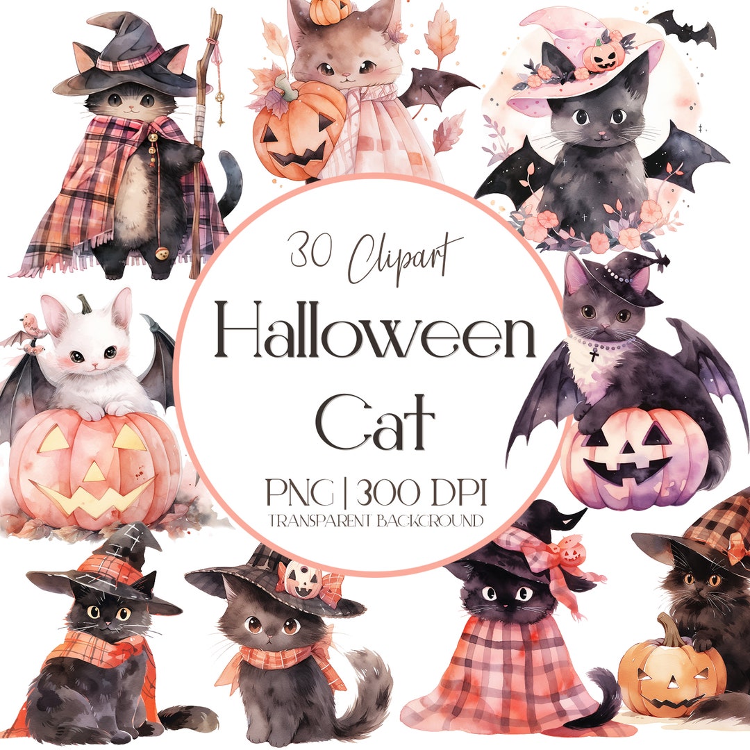 30 Halloween Cat Clipart Bundle Cute Halloween Cat PNG Files - Etsy