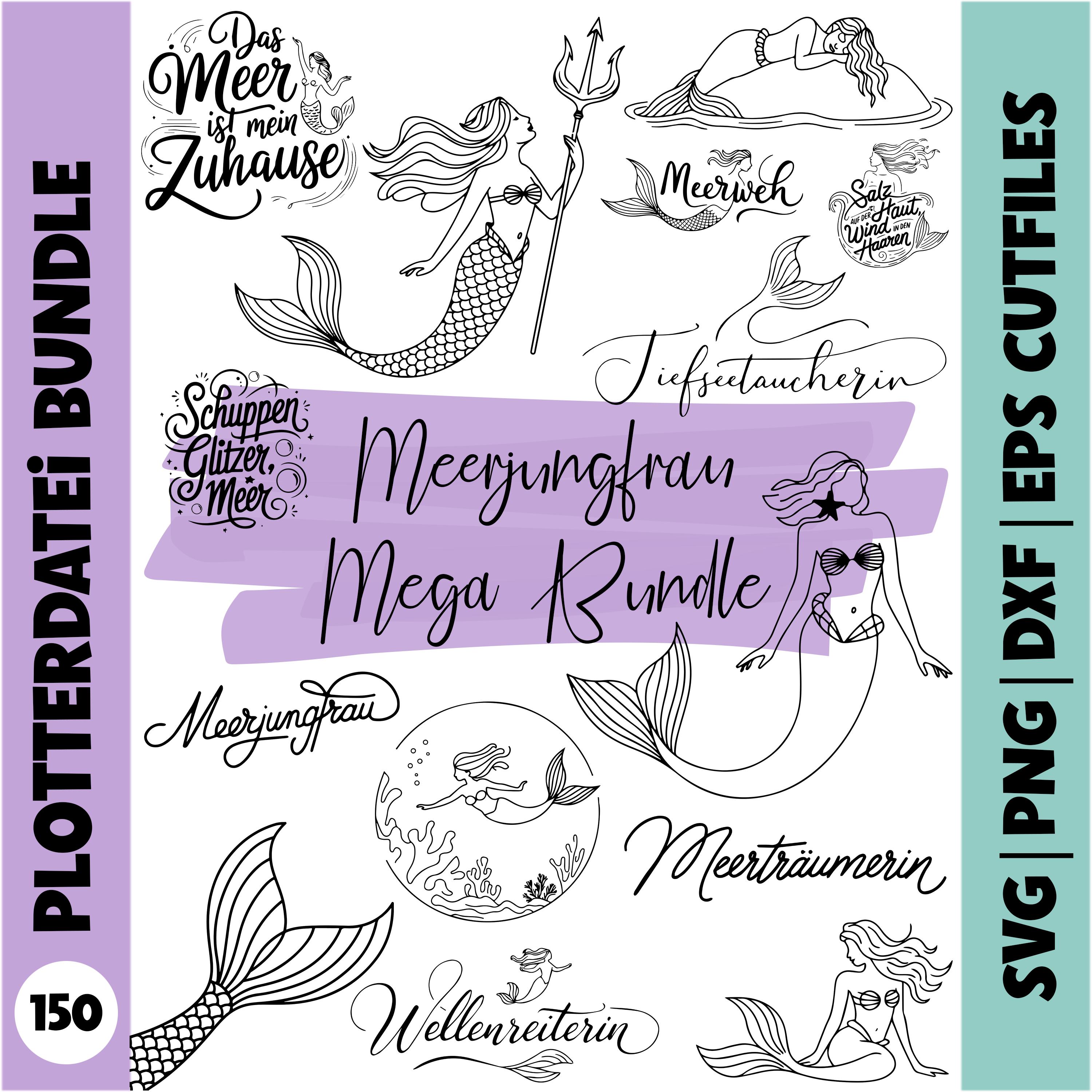 150 Mermaid SVG Mega Bundle, Cutting File, Laser File Plotter Template ...