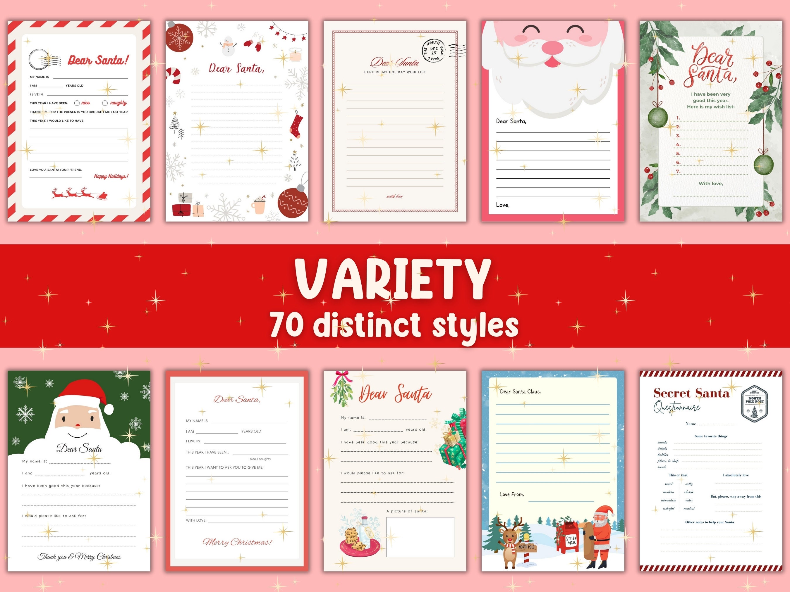 Santa Letter Bundle | 70 Unique Letter Designs | Letter to Santa for ...