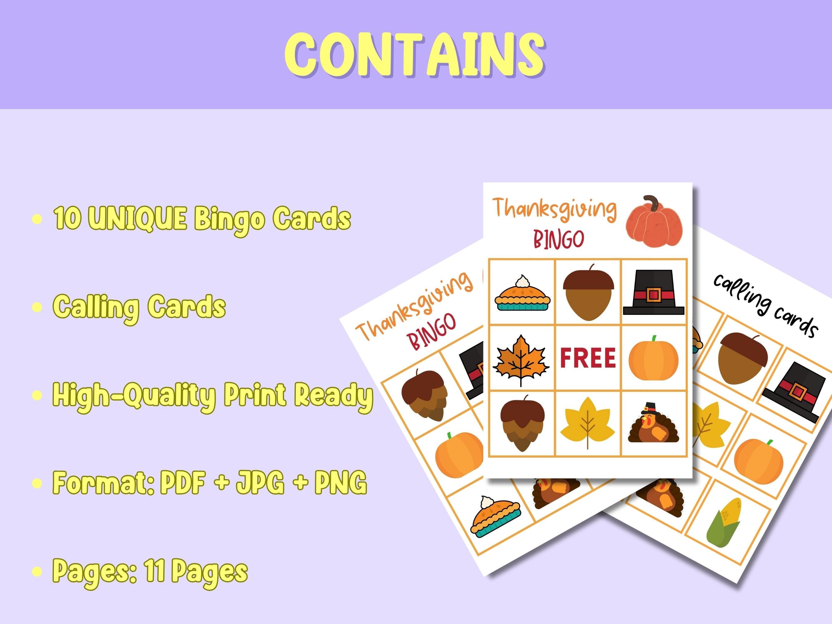 Thanksgiving Bingo Game | Thanksgiving Activity for Kids | 10 Bingo ...